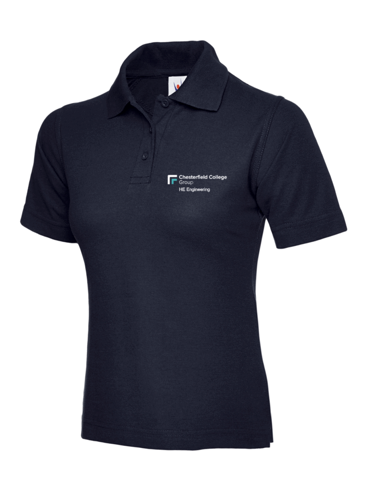 Uneek Ladies Classic Polo Shirt Navy with Chesterfield College Group HE ...